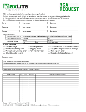 Fillable Online NEW RGA REQUEST TEMPLATE.xlsx Fax Email Print - pdfFiller