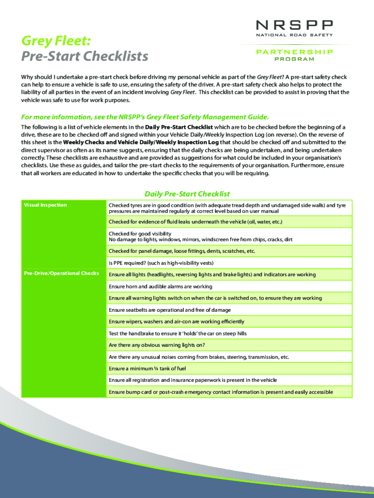 Fillable Online Daily Vehicle Pre-Start Checklist - SafetyCulture Fax ...