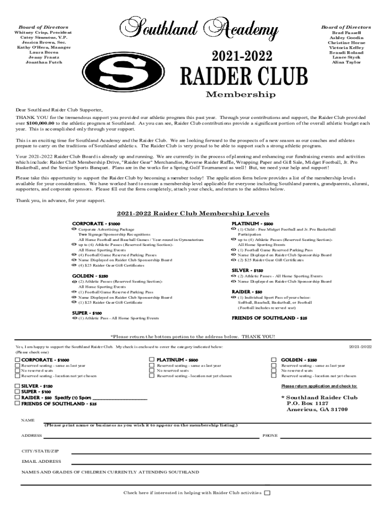 Fillable Online 2021-2022 Raider Club Membership Levels - Connect Suite ...