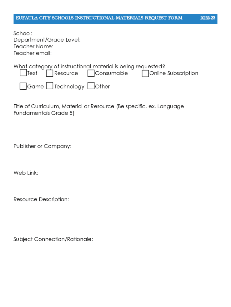 Fillable Online ECS Instructional Materials Request Form 22-23.docx Fax Email Print - pdfFiller