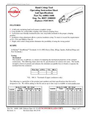 Fillable Online HAND CRIMP TOOL SPECIFICATION SHEET Order No. ... Fax Email Print - pdfFiller