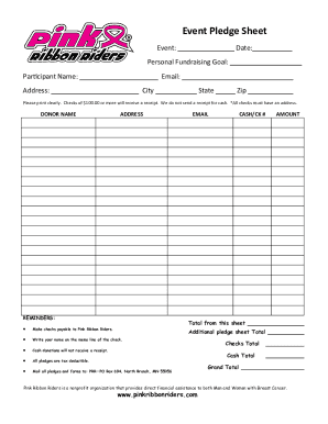 Fillable Online Event Pledge Sheet Fax Email Print - pdfFiller