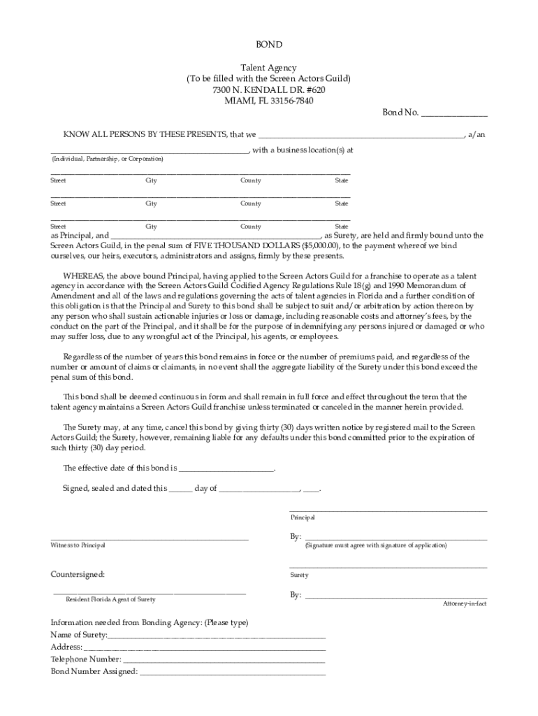 Fillable Online SURETY BOND FORM Fax Email Print - pdfFiller