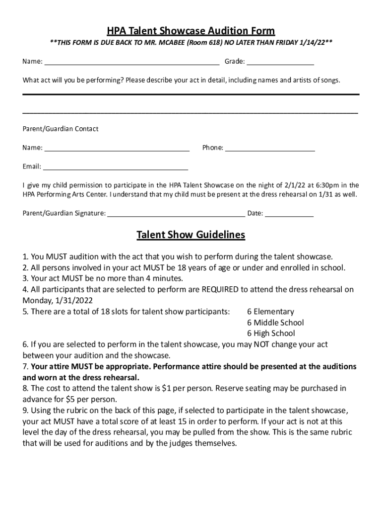 Fillable Online HPA Talent Showcase Audition Form.docx Fax Email Print - pdfFiller