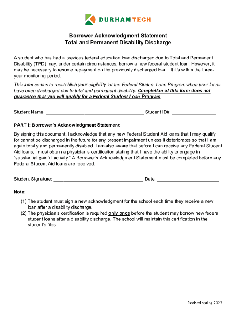 Fillable Online Borrower Acknowledgment Statement Fax Email Print ...