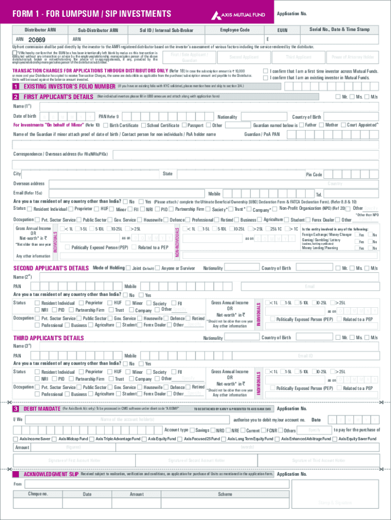 Fillable Online Fillable Online FORM 1 FOR LUMPSUM / SIP ... Fax Email Print - pdfFiller