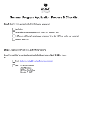 Fillable Online Summer Program Application Process & Checklist Fax ...