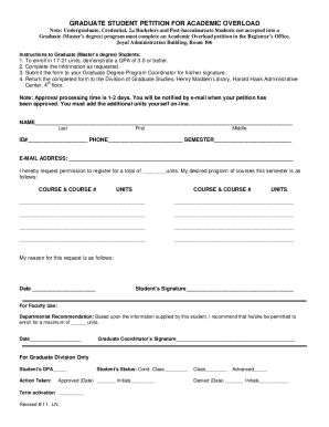 Fillable Online Graduate Student FormsOffice of the University Registrar Fax Email Print - pdfFiller