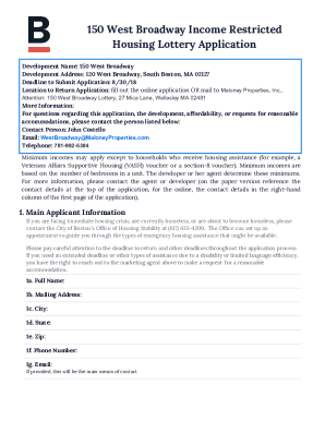 Fillable Online 150 West Broadway Income Restricted Housing Lottery ...