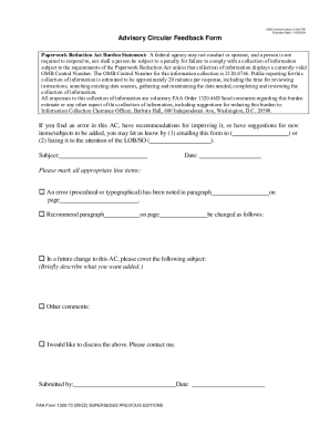 Fillable Online Advisiory Circular Feedback Form. FAA Advisory Circular ...