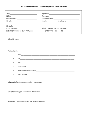 Fillable Online NCESD School Nurse Case Management Site Visit Form Fax ...
