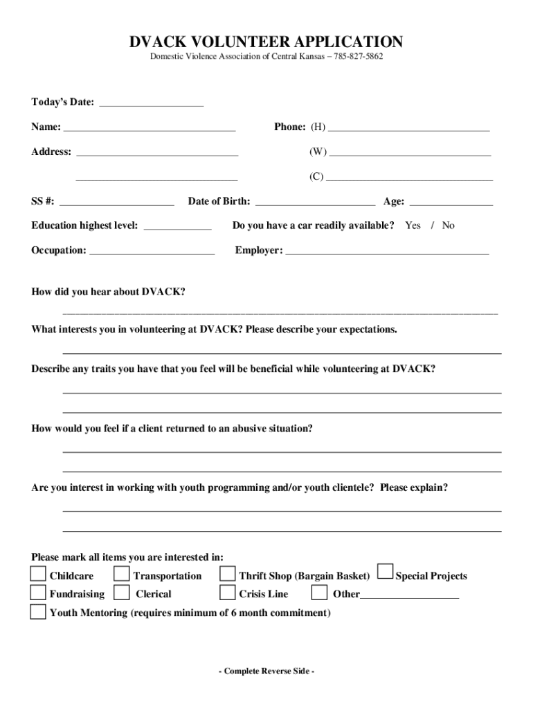 Fillable Online Domestic Violence Compliance Internship Application Fax ...