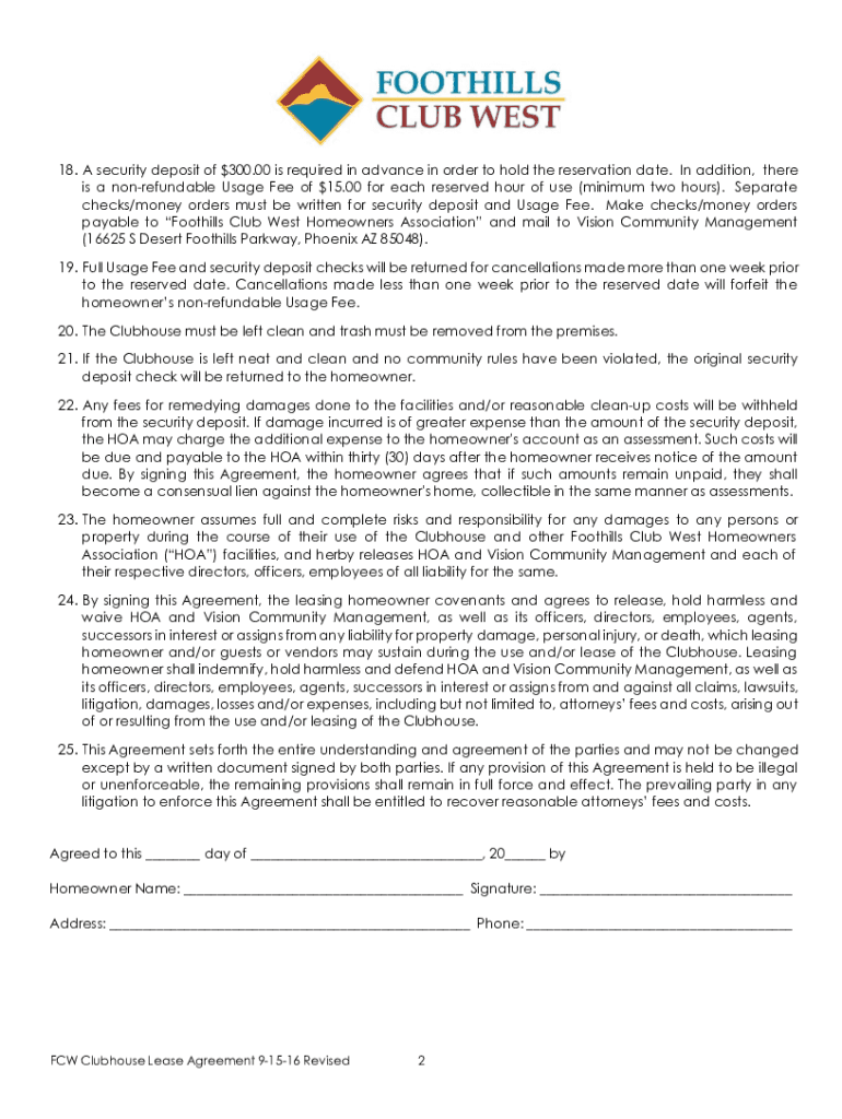 Fillable Online Clubhouse Lease Agreement Fax Email Print - pdfFiller
