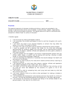 Fillable Online BASKETBALL- PARENT code of conduct form.doc Fax Email ...