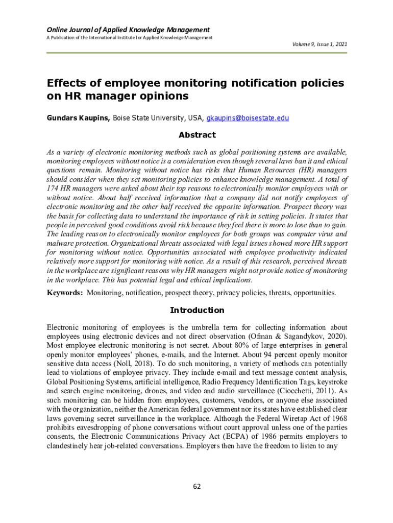 Fillable Online Effects of employee monitoring notification policies on ...
