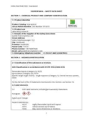 Fillable Online Safety Data Sheet Isopropyl Alcohol 91% - 1 ...