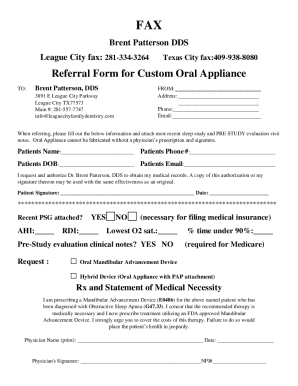 Fillable Online Referral Form for Custom Oral Appliance Fax Email Print ...