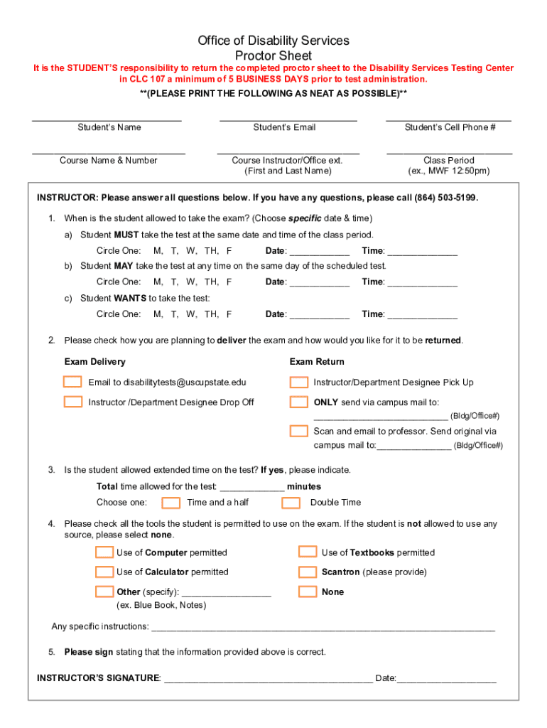 Fillable Online Office Support, Disability Support Services Testing ...