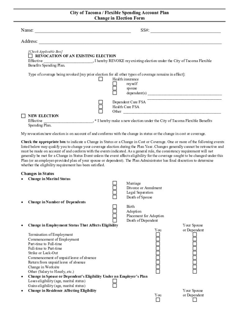 Fillable Online cms cityoftacoma Benefit Election Change Form Fax Email ...