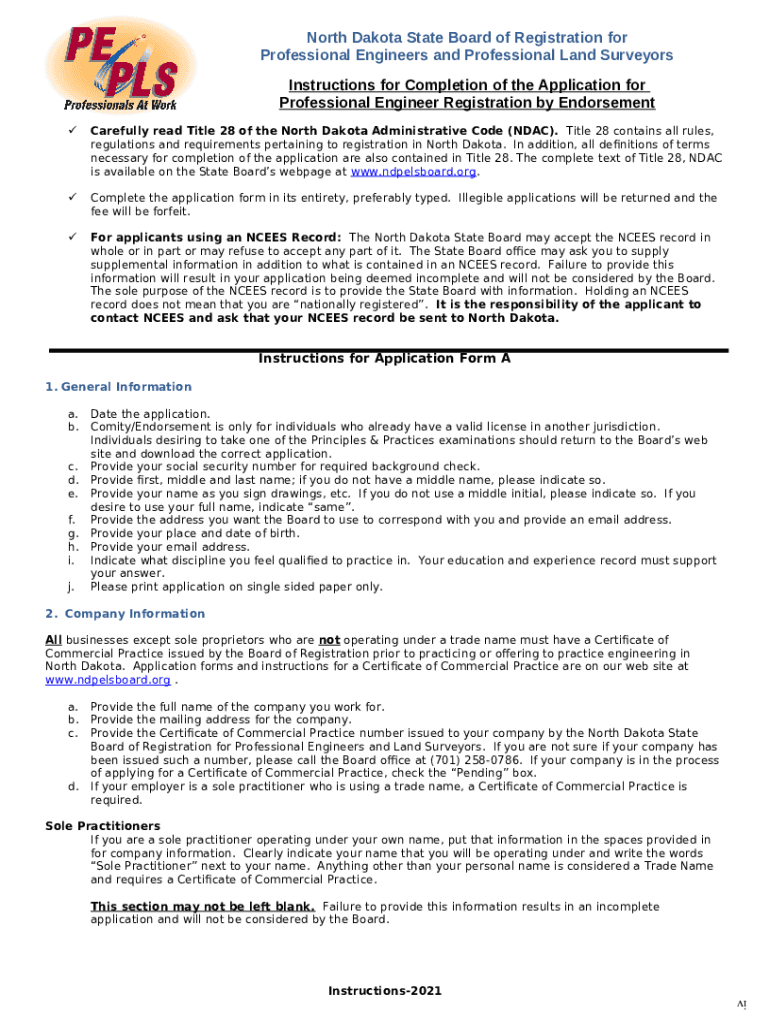 Professional Engineer Registration by Endorsement Doc Template | pdfFiller