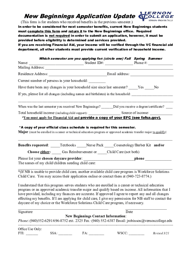 Fillable Online New Beginnings Program Application Fax Email Print ...