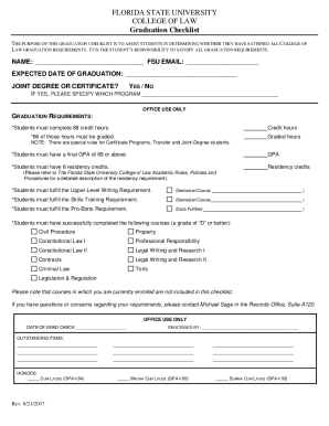 Fillable Online law fsu Graduation Checklist - FSU Registrar - Florida ...