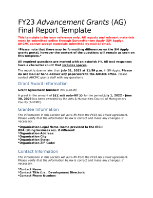 FY22 Advancement Grants(AG) Final Report Template Doc Template | pdfFiller