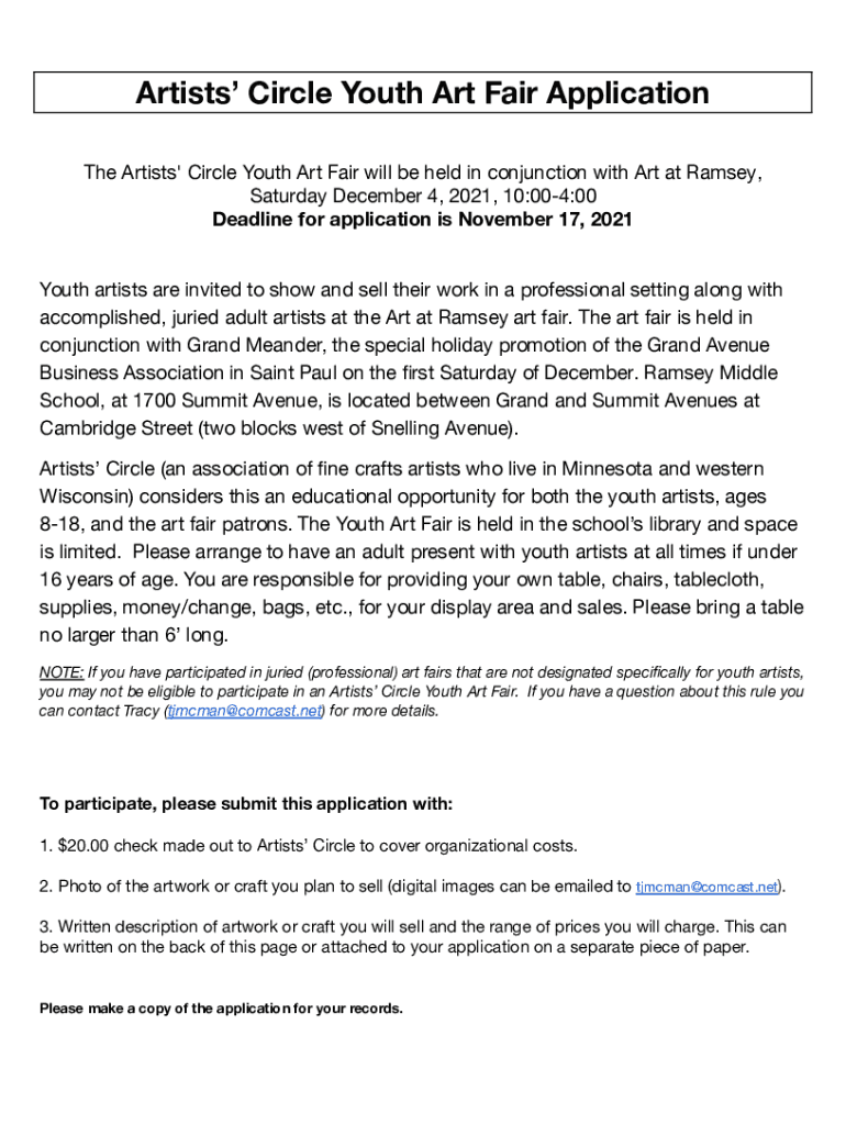 Fillable Online Youth Art Fair Application Fax Email Print - pdfFiller