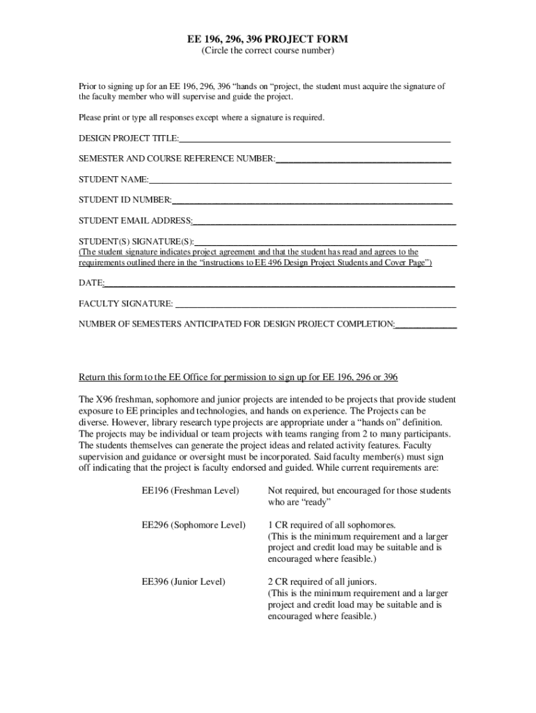 Fillable Online www-ee eng hawaii EE 196, 296, 396 PROJECT FORM Fax ...