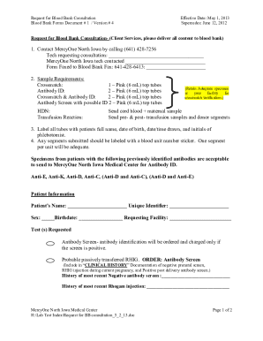 Fillable Online Request for Blood Bank Consultation ( ... Fax Email ...