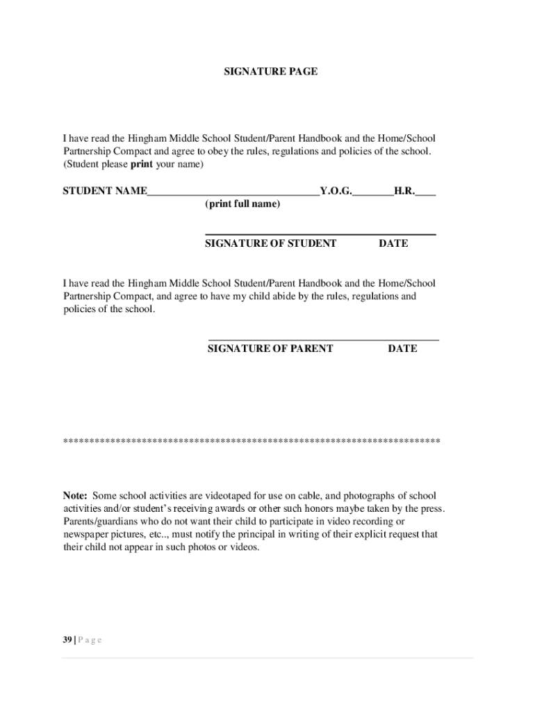 Fillable Online Family-School Partnership Pledge - Hingham Middle ...