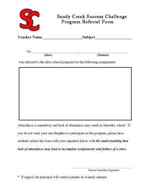 Fillable Online Sandy Creek Success Challenge Program Referral Form Fax ...