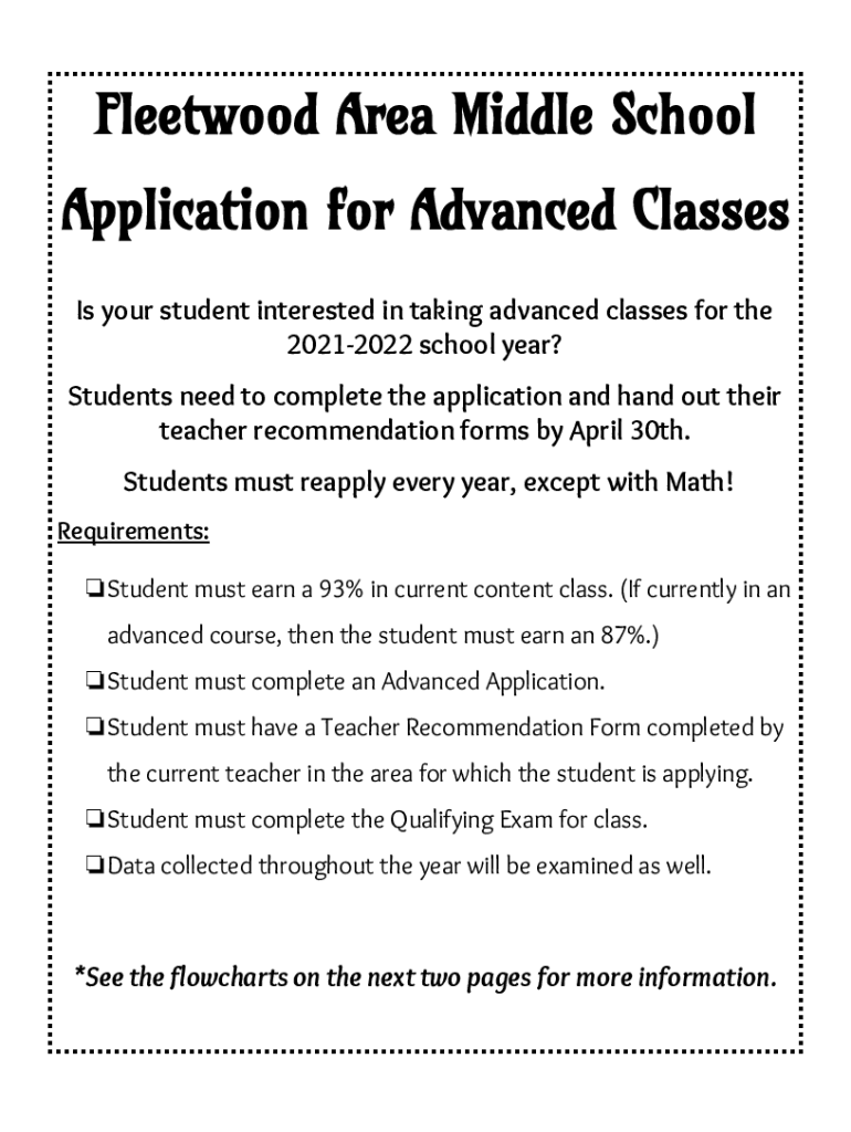 Fillable Online Fleetwood Area Middle School Application for Advanced ...