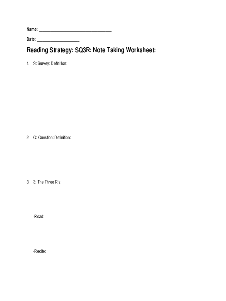 Fillable Online SQ3R Note Taking Worksheet Fax Email Print - pdfFiller