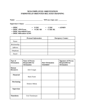 What you need to bring to New Employee Orientation Doc Template | pdfFiller