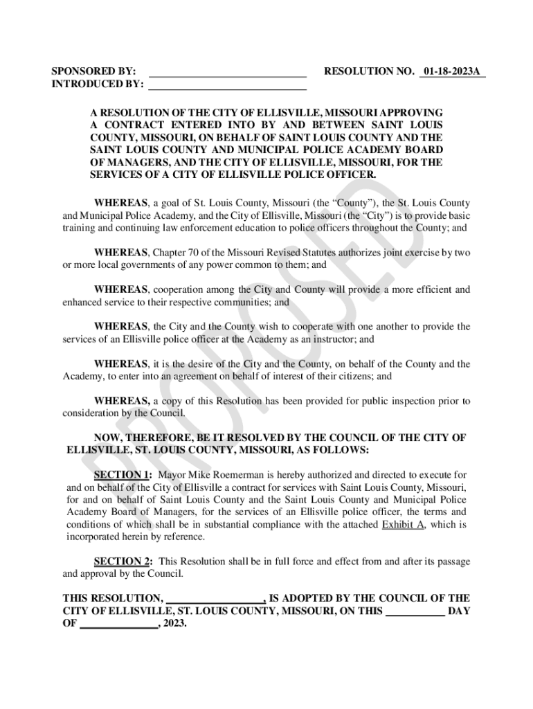 Fillable Online Resolution - Agreement with Saint Louis Police Academy ...