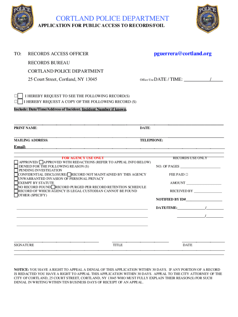 Fillable Online Freedom of Information Request (FOIL) Fax Email Print ...
