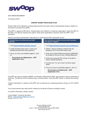 Fillable Online Share Purchase Plan Booklet - Swoop Holdings Limited ...