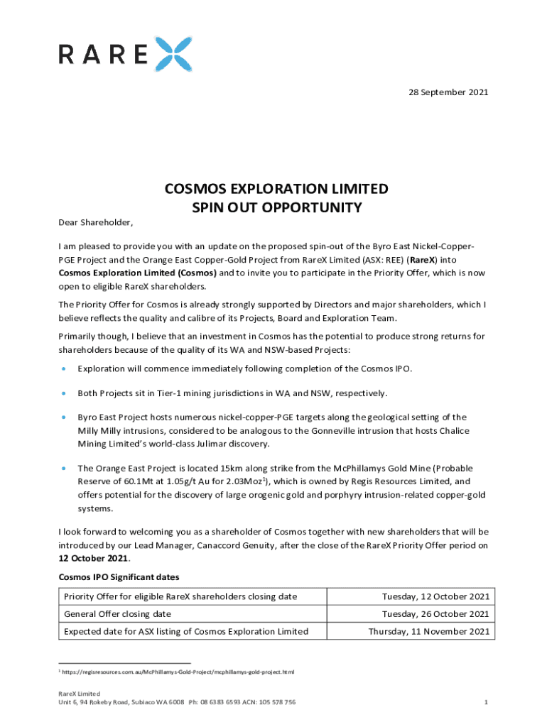 Fillable Online RareX To Spin-Out Nickel-Copper PGE And Gold Assets Fax ...