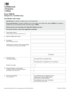 Fillable Online Request for a certified copy of a UK trade mark Fax ...