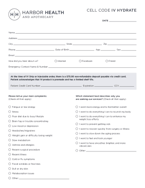 Fillable Online IV Hydrate - Cell Code Nutrition - Basic Units of Life ...