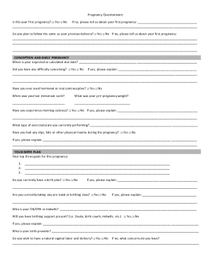 Fillable Online Pregnancy Form Are you currently pregnant? O Yes... Fax ...