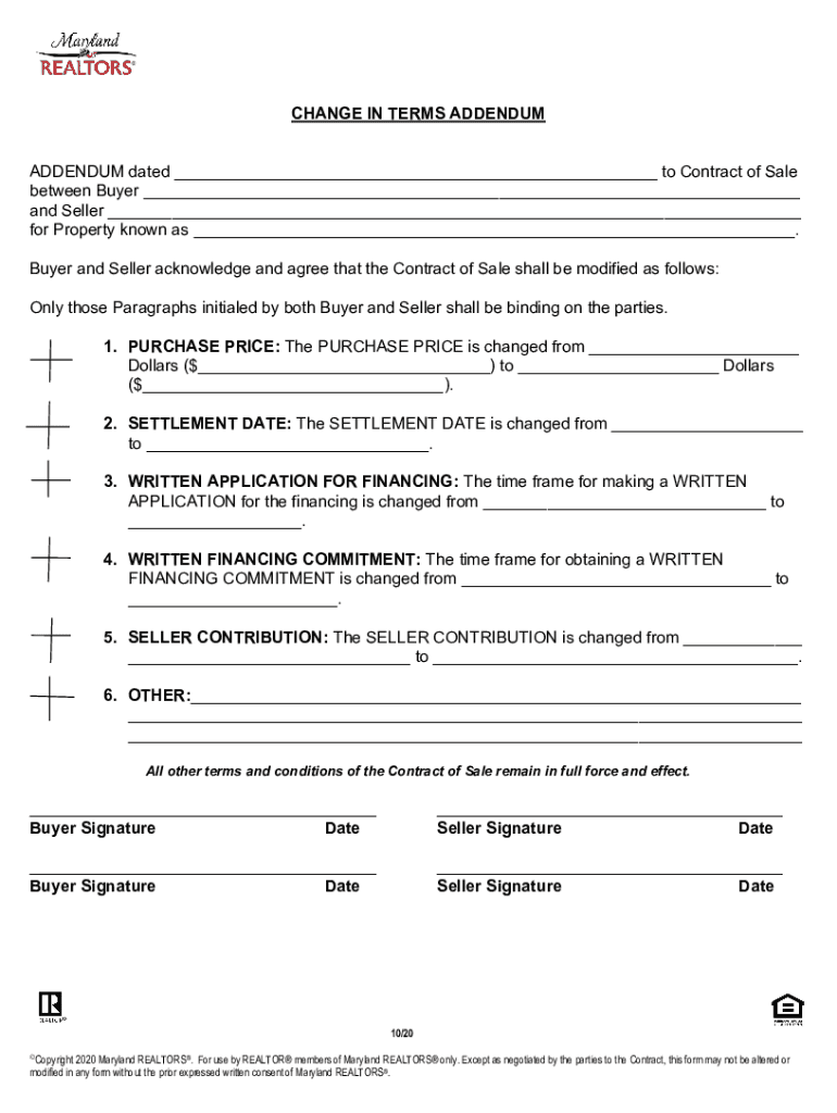 Fillable Online CHANGE IN TERMS ADDENDUM ADDENDUM dated to Contract of ...