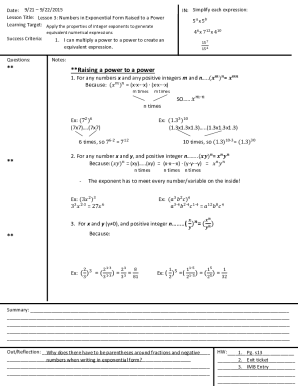 Fillable Online MATH G8: Numbers in Exponential Form Raised to a Power Fax Email Print - pdfFiller
