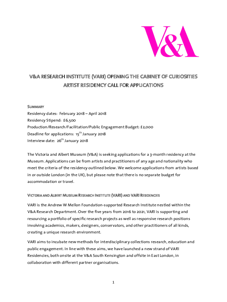 Fillable Online V&A RESEARCH INSTITUTE (VARI) OPENING THE CABINET ...
