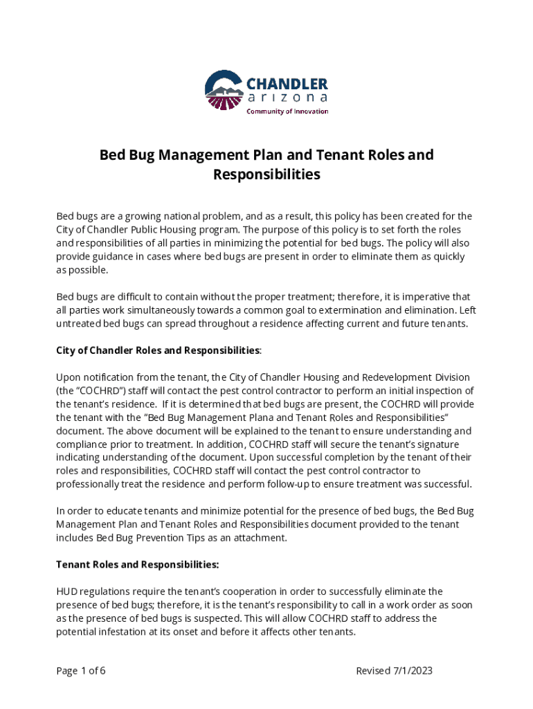 Fillable Online Bed Bug Management Plan and Tenant Roles and ...