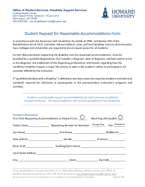 Fillable Online studentaffairs howard Student Request for Reasonable Accommodations Form Fax ...