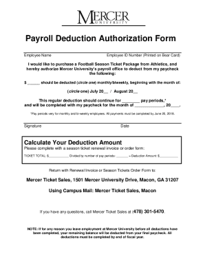 Fillable Online tickets mercer Payroll Deduction Authorization FormMercer Ticket Sales Fax Email ...