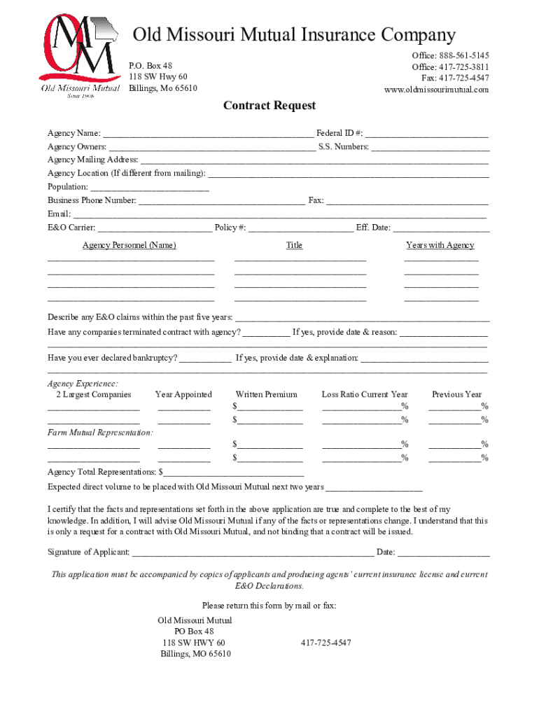 Fillable Online AGENT CONTRACT REQUEST Fax Email Print - pdfFiller