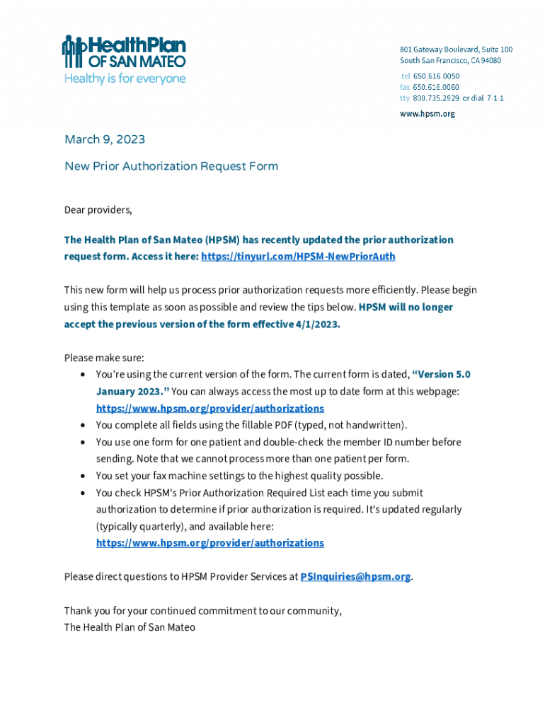 Fillable Online HPSM Prior Authorization Request Form User Guide for ...